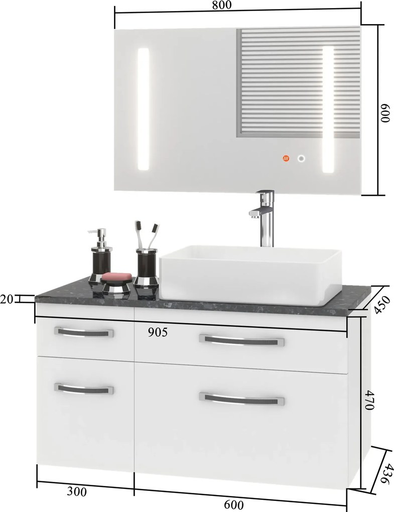 Koupelnový nábytek Belini Premium Full Version bílý lesk Euphoria EUP P 90L/0/W/W/0/BK/MB