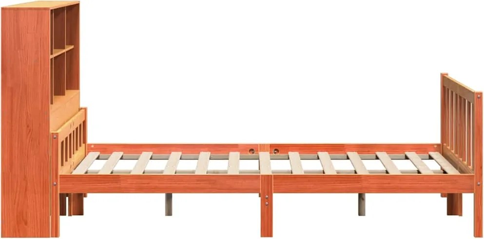 Postel s knihovnou bez matrace hnědá 150 x 200 cm masivní dřevo 3322152