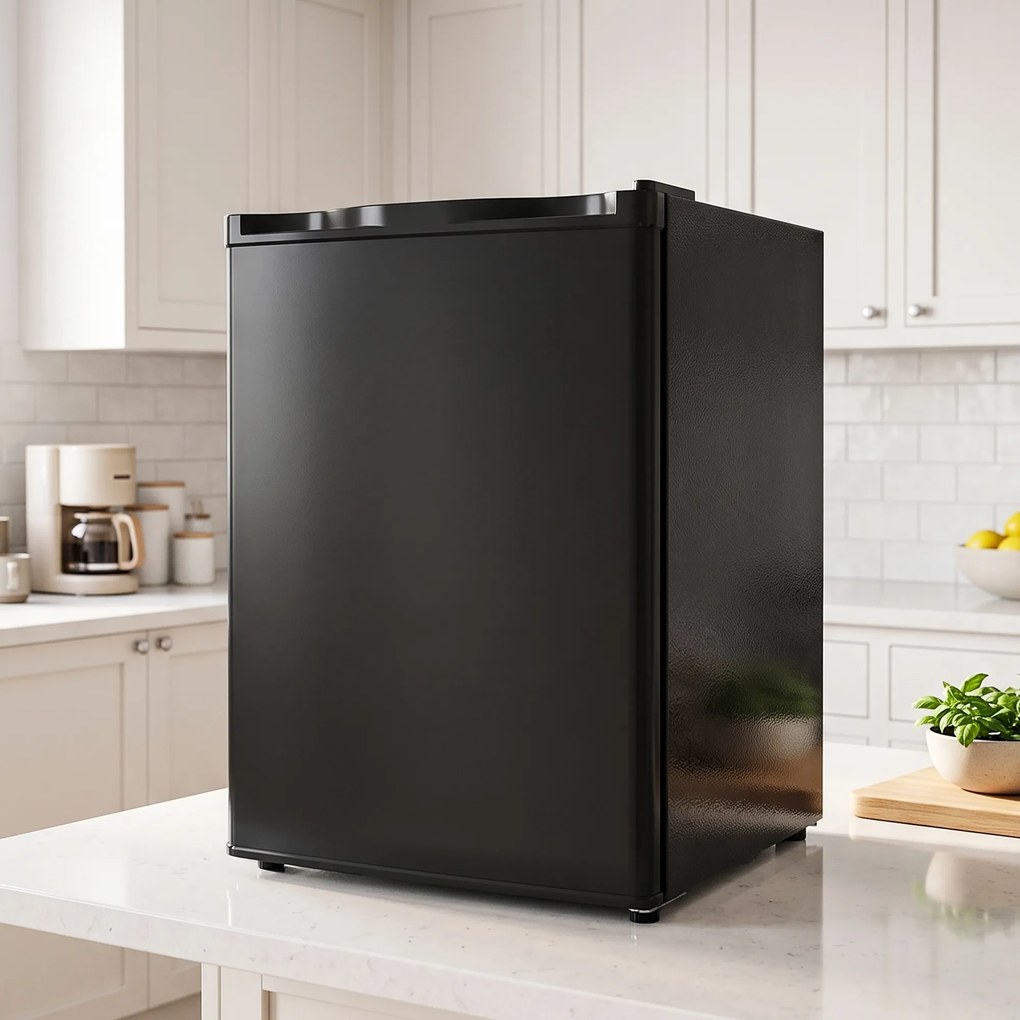 HOMCOM malá lednička 72,5 l s mrazákem, nastavitelný termostat, výměnné dveře, 43 dB, černá