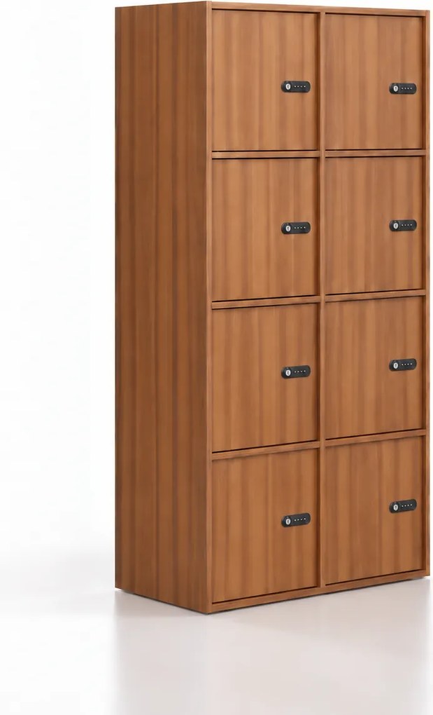Kancelářská skříň FRAME, 8x dveře, 872 x 450 x 1735 mm, mechanický kódový zámek, ořech