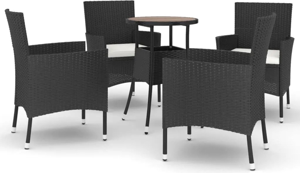 5dílný zahradní bistro set s poduškami černý polyratan 3187433