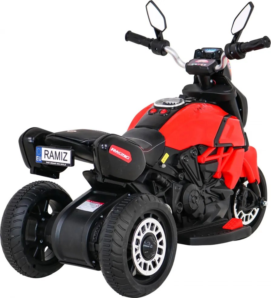 Ramiz Motorka Fast Tourist na baterie pro děti červená + audio + světla + ekokůže