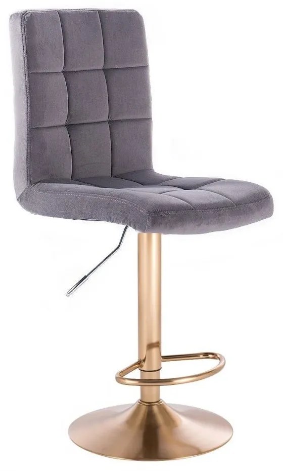LuxuryForm DESIGN Barová židle TOLEDO VELUR na zlaté kulaté podstavě - tmavě šedá