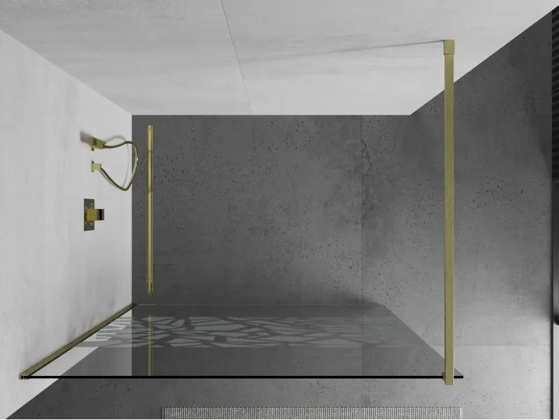 Mexen Kioto, sprchová zástěna Walk-In 70 x 200 cm, 8mm čiré sklo bílý vzor, zlatý matný profil, 800-070-101-55-85