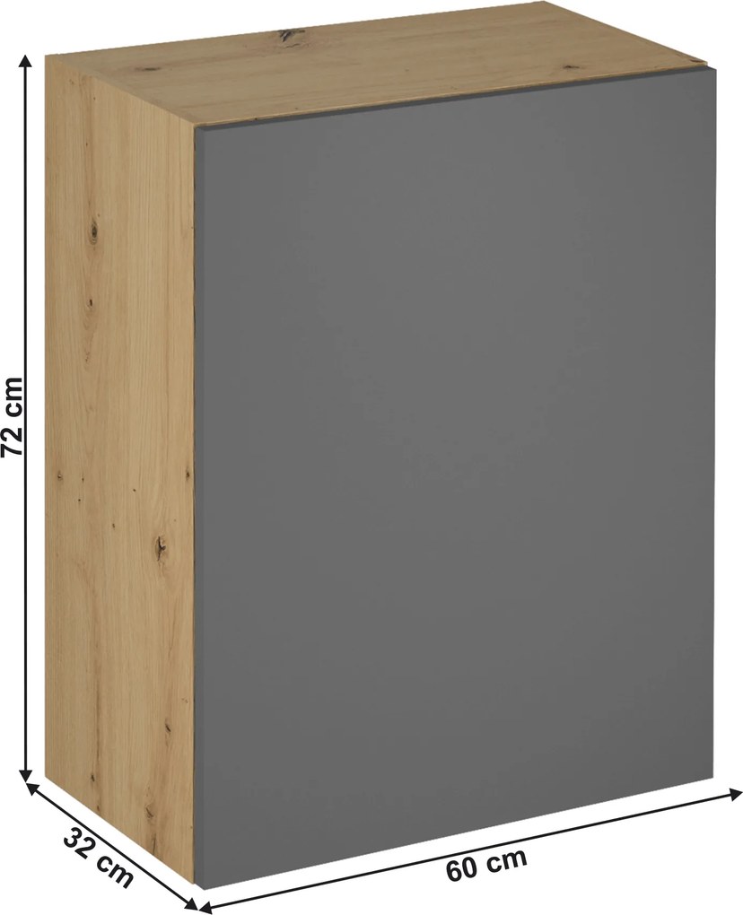 Horní skříňka, dub artisan/šedý mat, univerzální, LANGEN G60