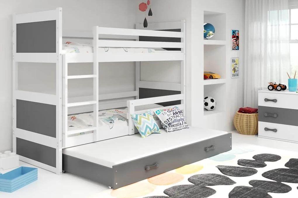 BMS Group Dětská patrová postel s přistýlkou RICO bílá Velikost postele: 190x80 cm, Barva šuplíku: Bílá