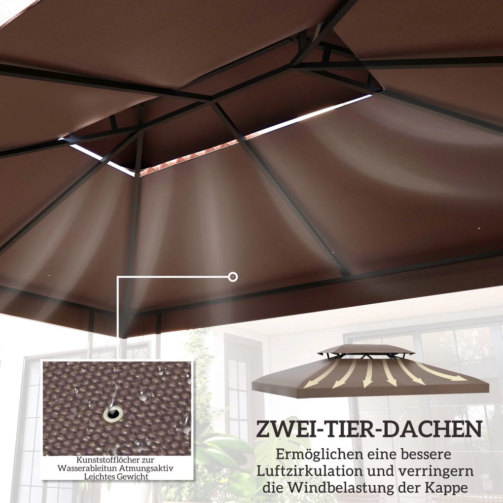 Náhradní střecha altánu Outsunny 3x4m káva polyester odpuzující vodu pro kovové a zahradní altány | Aosom.de