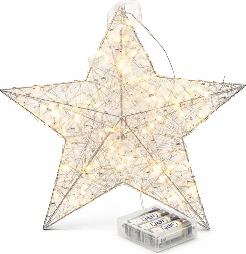 3D LED vánoční hvězda na baterie, 30 × 30 × 8 cm, kovová s drátem, 20 diod, AA