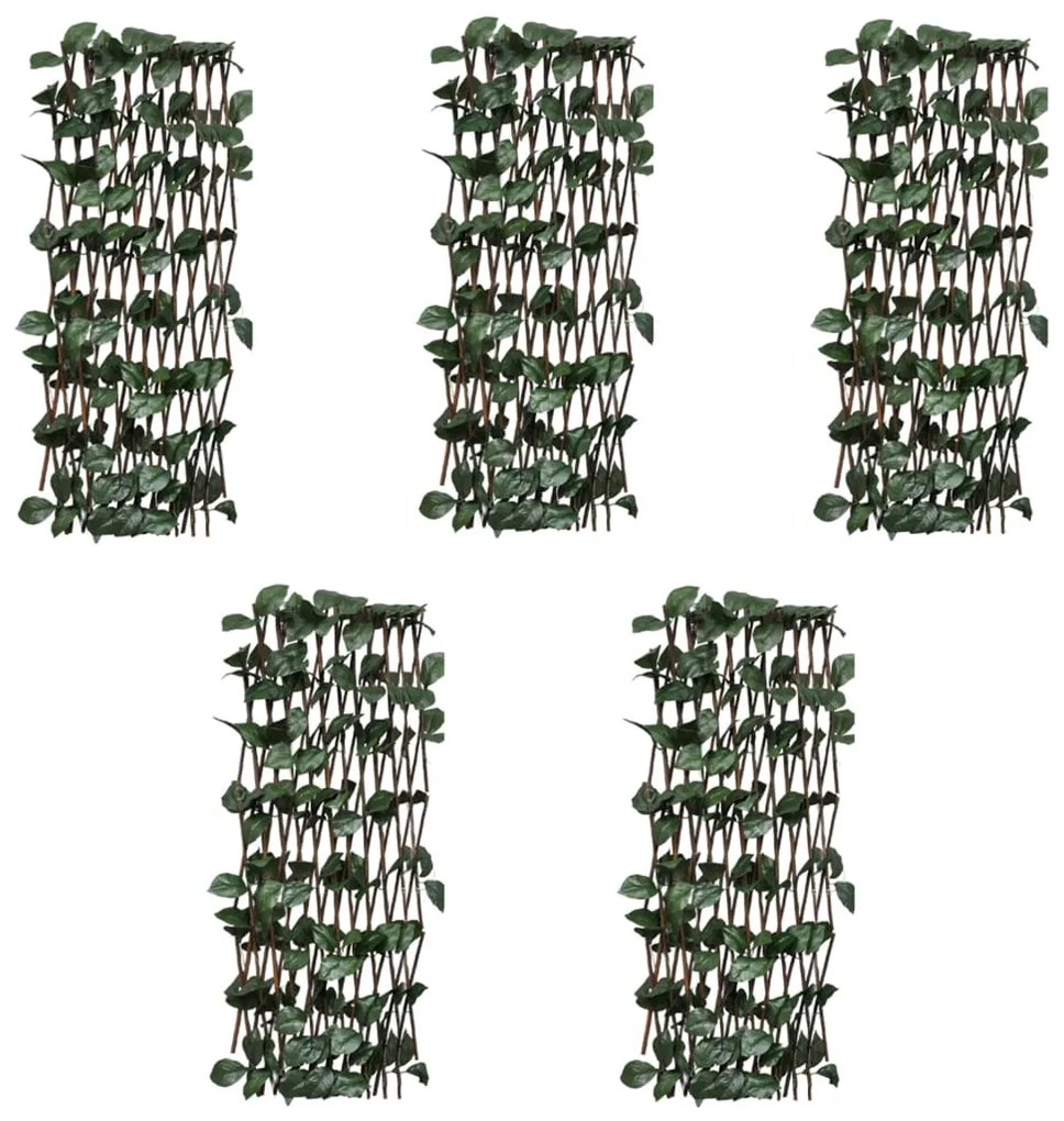 Vrbový trelážový plot 5 ks s umělými listy 180 x 60 cm