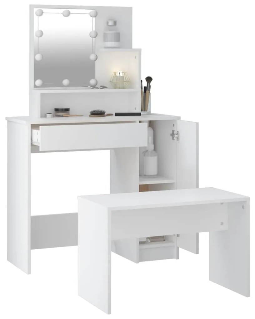 Toaletní stolek sada s LED bílý kompozitní dřevo - Default Title