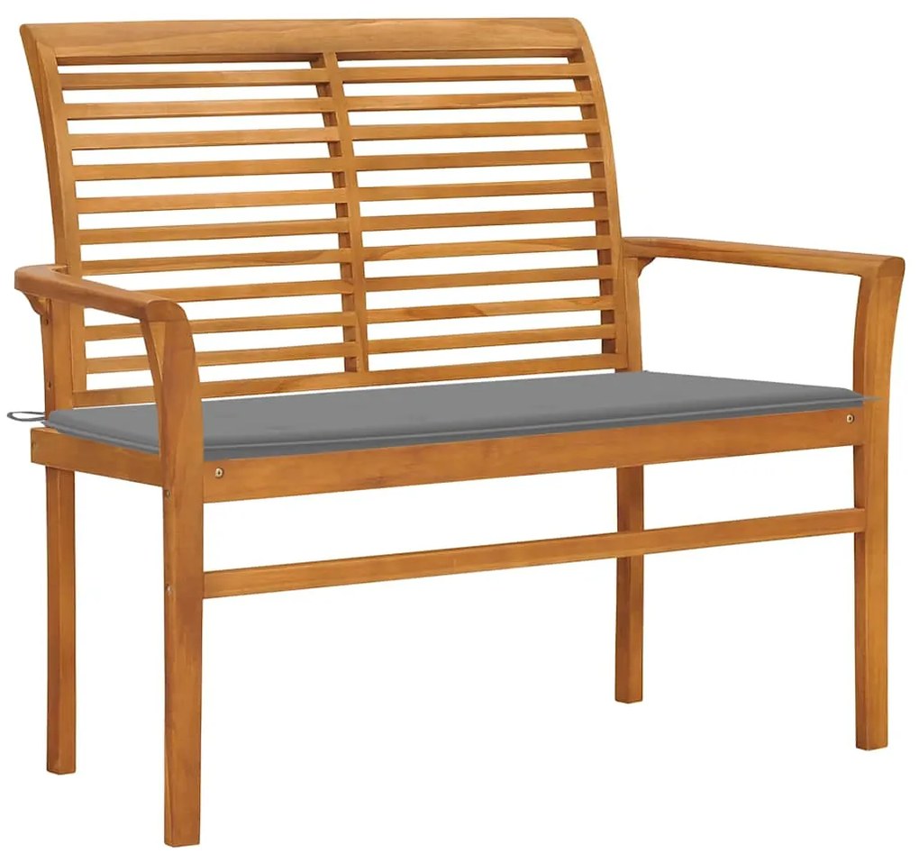 Zahradní lavice s šedou poduškou 112 cm masivní teak 3062650