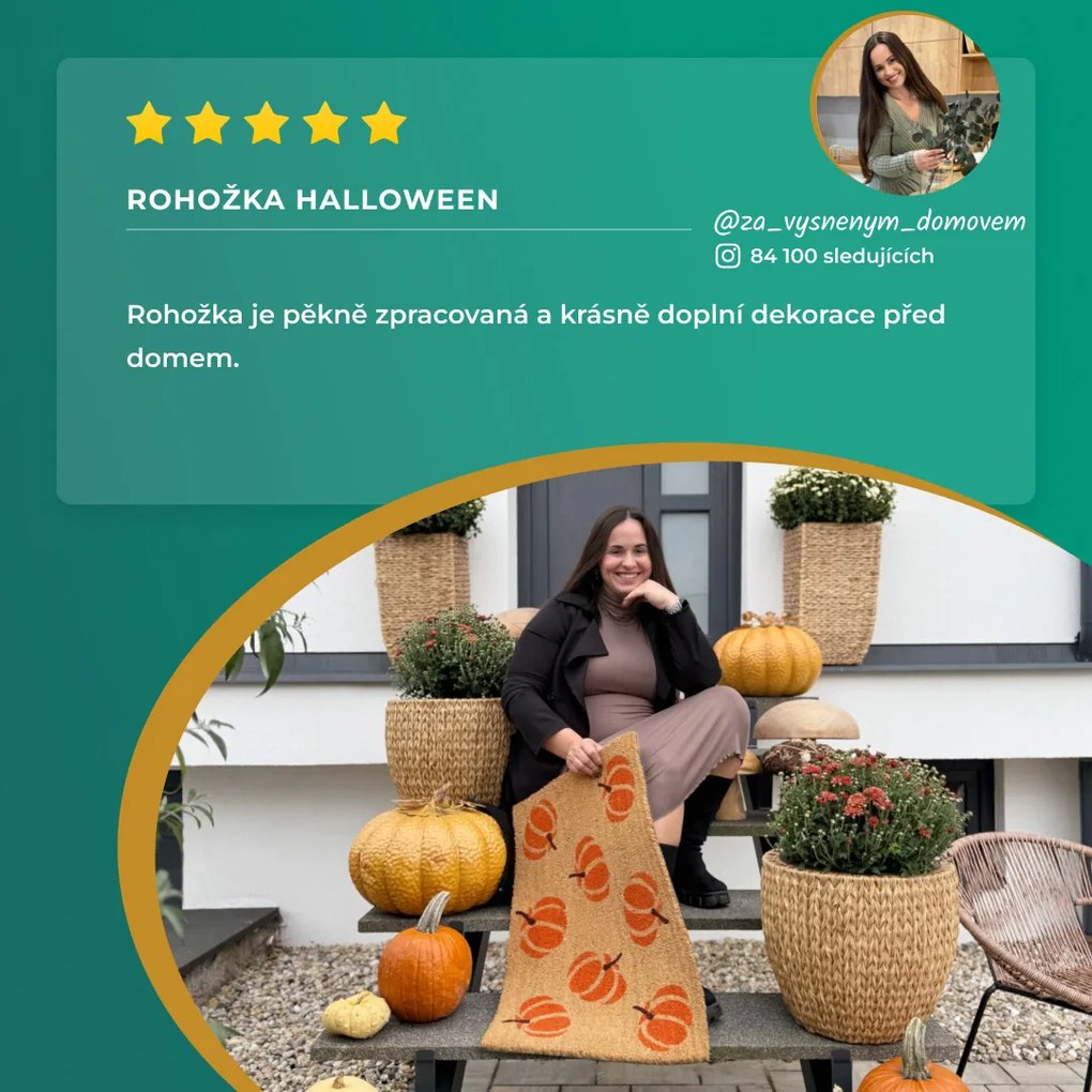 Hanse Home, Rohožka Halloween oranžové dýně 105677 - na ven i na doma, 45x75, oranžová, chodba / předsíň