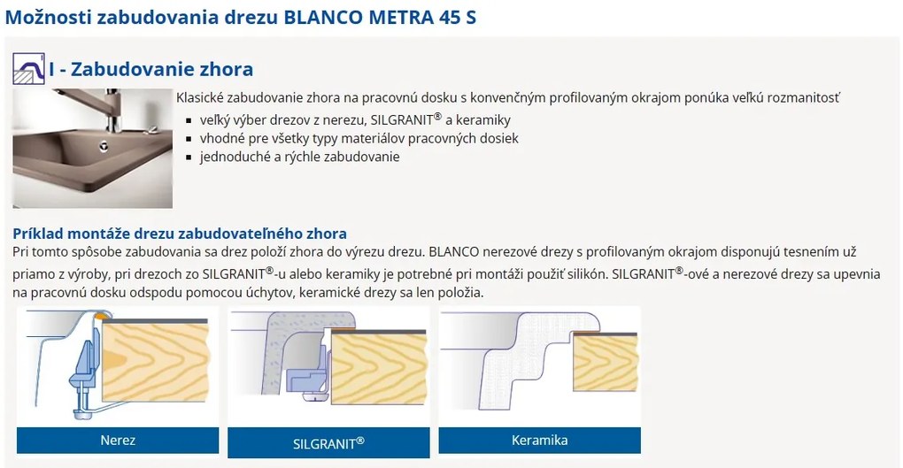 Blanco Metra 45 S, silgranitový dřez 780x500x190 mm, 1-komorový, jemná bílá, BLA-527106