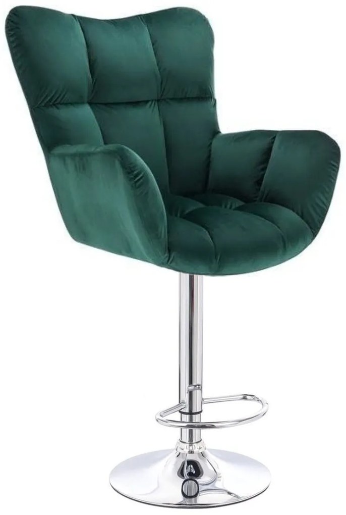 LuxuryForm DESIGN Barové křeslo AURORA VELUR na stříbrné kulaté podstavě - zelené