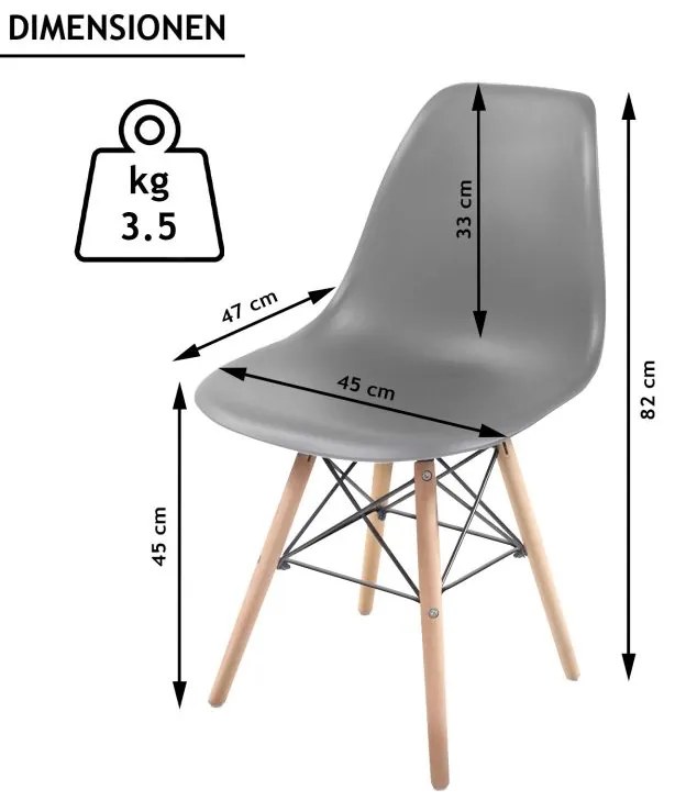 Miadomodo 76164 Miadomodo Sada 2 jídelních židlí s plastovým sedákem, šedá