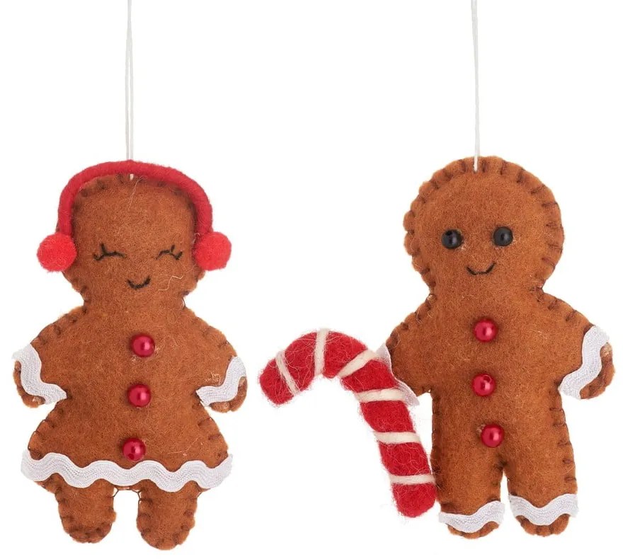 Textilní ručně vyrobené vánoční ozdoby v sadě 2 ks 10 cm Gingerbread Couple – Sass & Belle