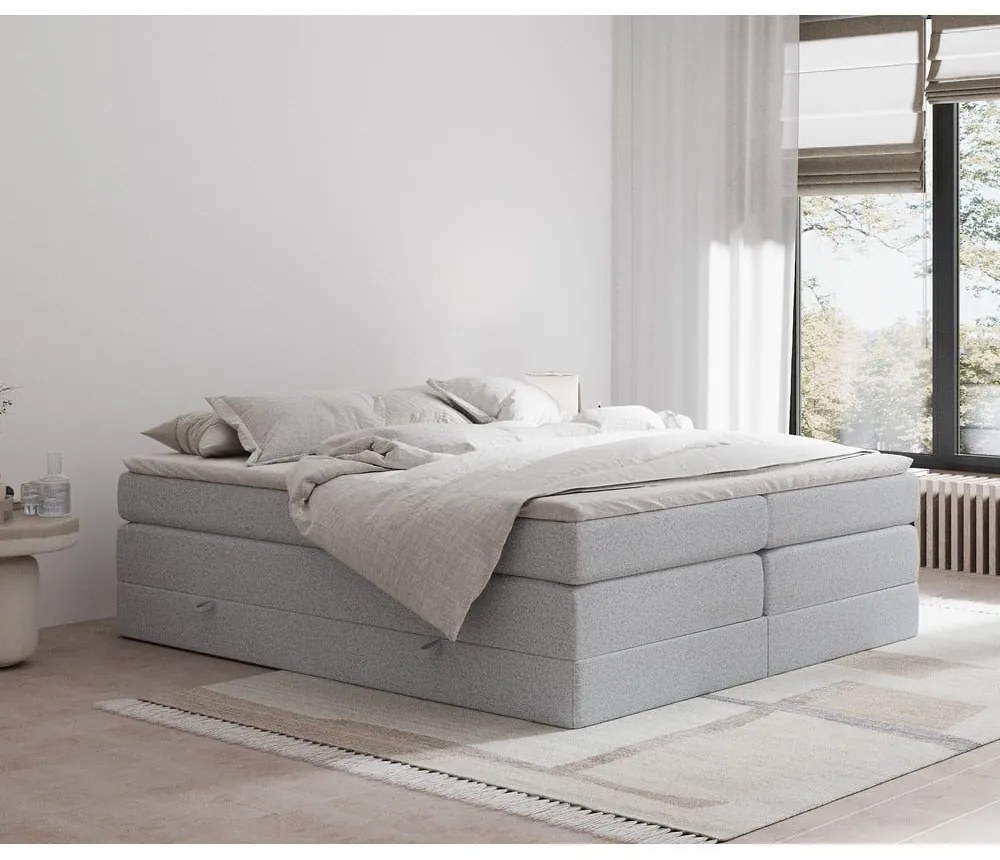 Světle šedá boxspring postel s úložným prostorem/bez čela 200x200 cm Juniper – Maison de Rêve