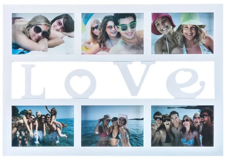 Fotorámeček Love na 6 fotografií, bílá, 50 x 33 cm
