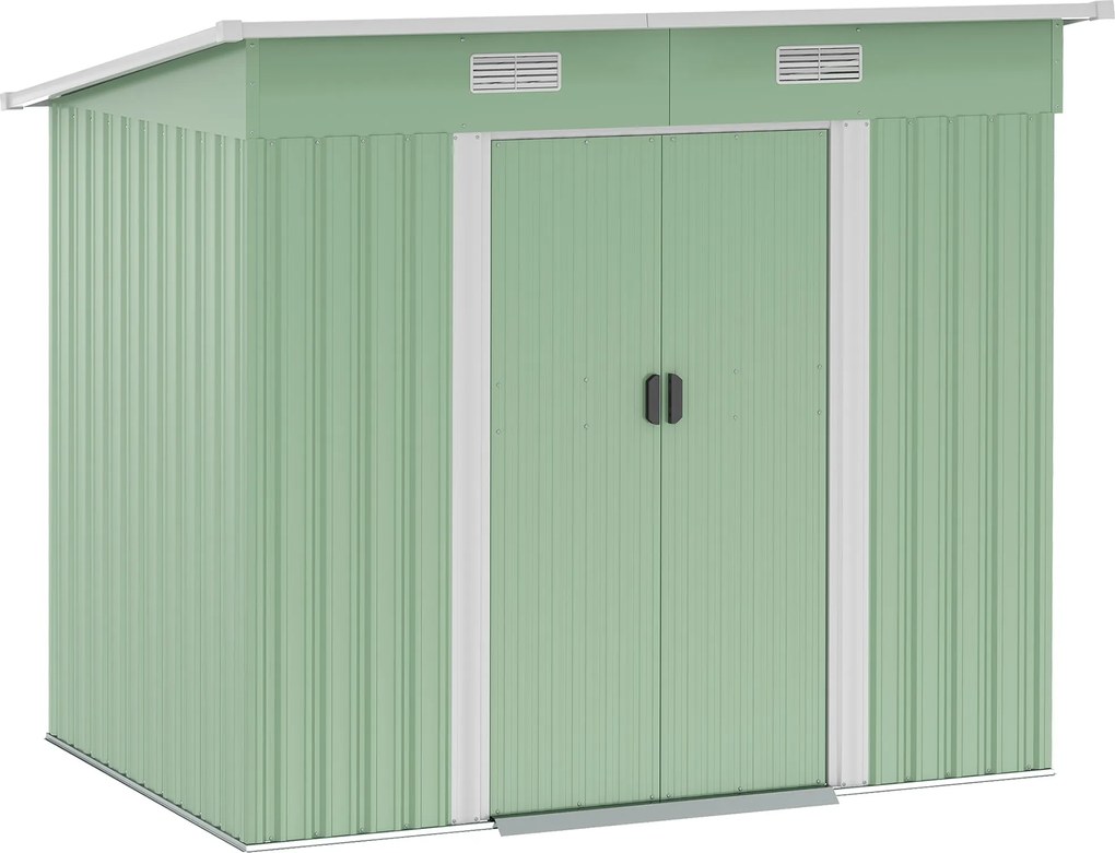 Zahradní kůlna Outsunny z kovu 2,3 m² 207 x 130 x 182 cm - pultová střecha, okno, skládací dveře, odolná kůlna do zahrady | Aosom