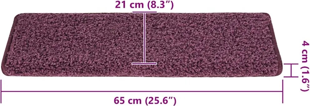 vidaXL Marketos Schodové rohože 15 ks 65 x 21 x 4 cm tmavě fialové s obdélníkovým okrajem