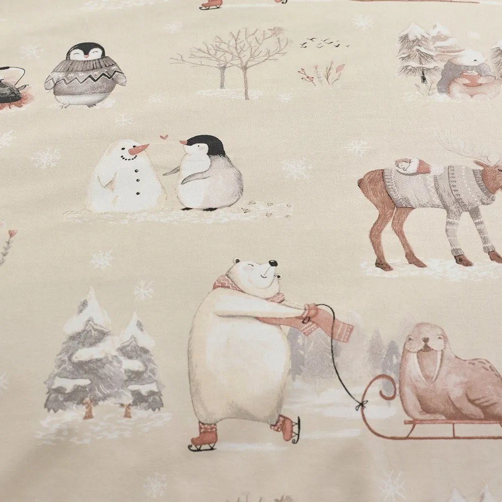 Béžové povlečení na jednolůžko z mikroplyše 135x200 cm Winter Friends – Catherine Lansfield