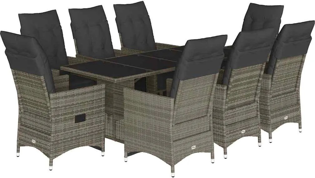 9dílný zahradní bistro set s poduškami šedý polyratan 3276900