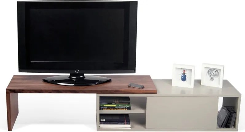 Šedý variabilní televizní stolek s ořechovou dýhou TemaHome Move