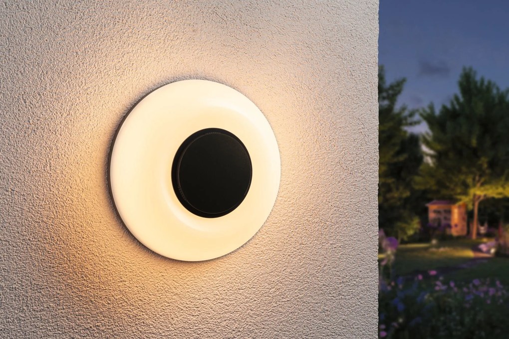 P 94955 LED venkovní nástěnné svítidlo Aureva IP65 kruhové 220mm 2200 - 4000K 20,5W 230V antracit/bílá polykarbonát - PAULMANN
