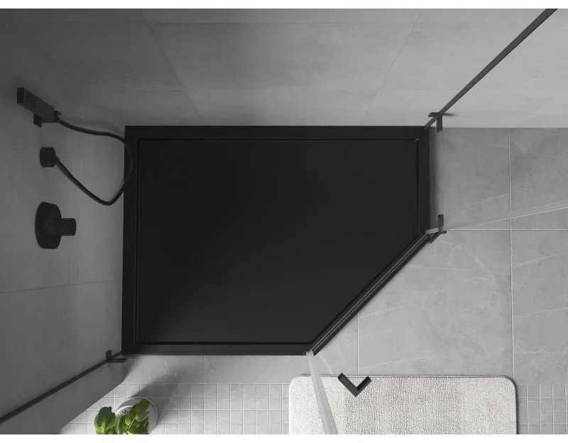 Mexen Flow, pětiúhelníková sprchová vanička slim 100 x 80 cm, levá, černá matná - 46P708010L