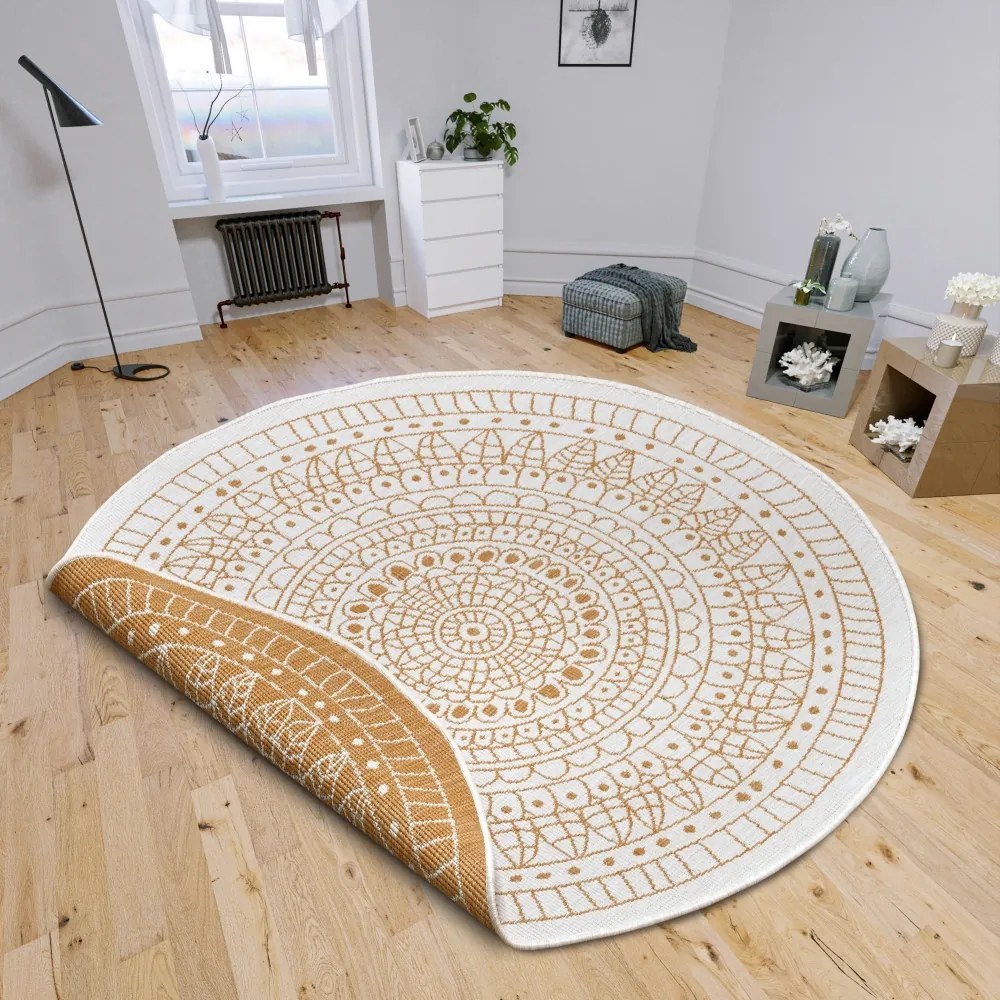 Hanse Home, Kusový koberec Twin-Wendeteppiche 105797 Ochre kruh – na ven i na doma, 200x200 (průměr) kruh, žlutá, chodba / předsíň