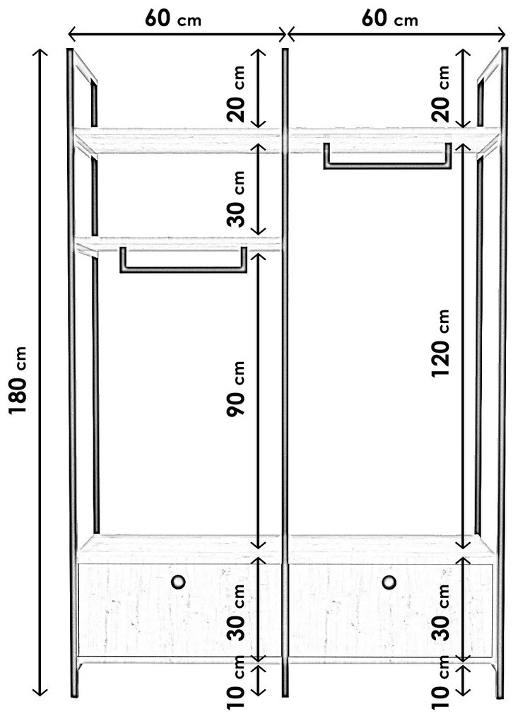 Kalune design Otevřená šatní skříň PERM 120x180 cm