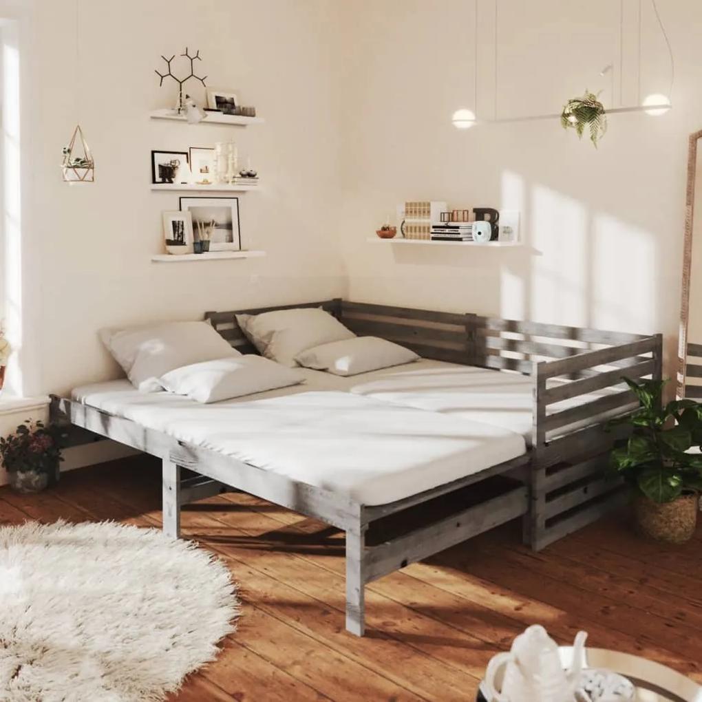 Výsuvná denní postel 2 × (90x200 cm) šedá masivní borové dřevo,  3083671
