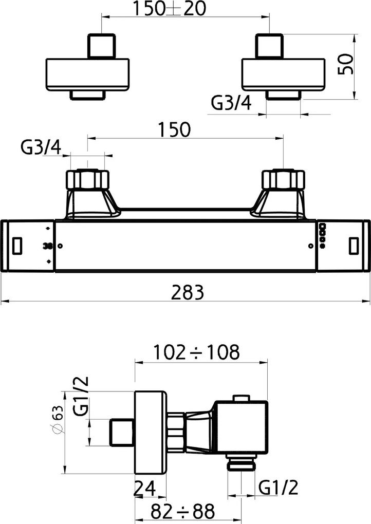 NOVASERVIS Sprchová termostatická baterie 150mm bez příslušenství AQUASAVE, chrom (2860/1,0)