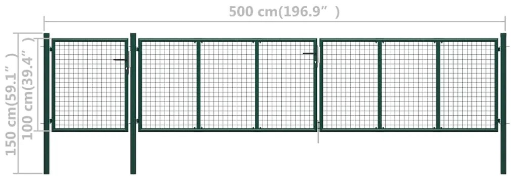 vidaXL Marketos Zahradní brána ocelová 500 x 100 cm zelená