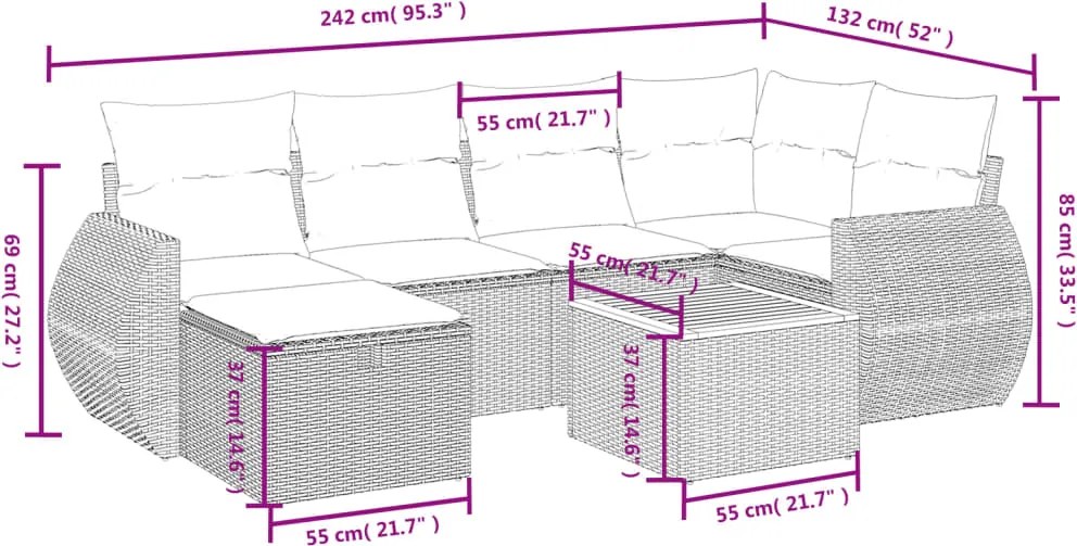 7dílná zahradní sedací souprava a podušky mix béžové polyratan 3265063