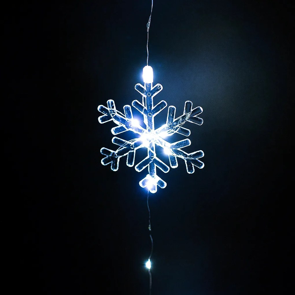 Světelný venkovní závěs Snowflakes, 120x120cm, LED, studená bílá, časovač, 8 funkcí, na baterie, 120 cm