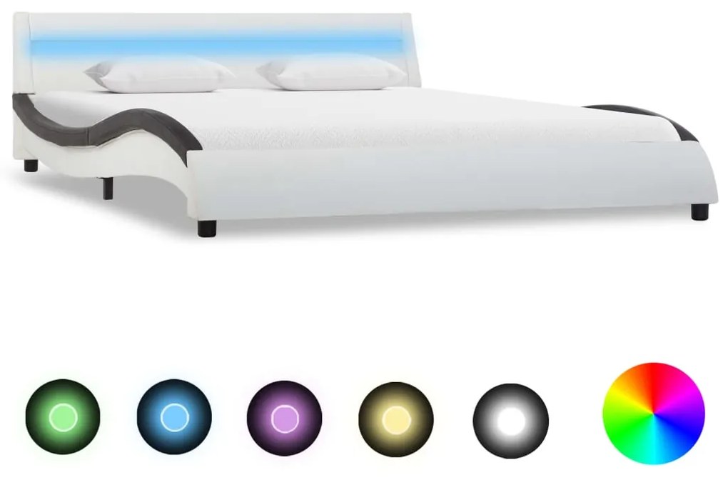 285682 vidaXL Rám postele s LED světlem bíločerný umělá kůže 160 x 200 cm