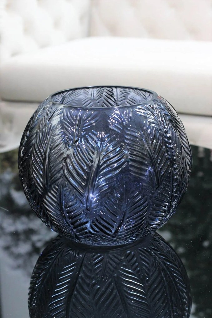 Modrá kulatá skleněná váza LISSA 21cm