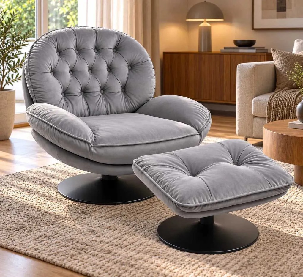 LuxuryForm DESIGN Otočné křeslo LUNA s podnožkou - šedé