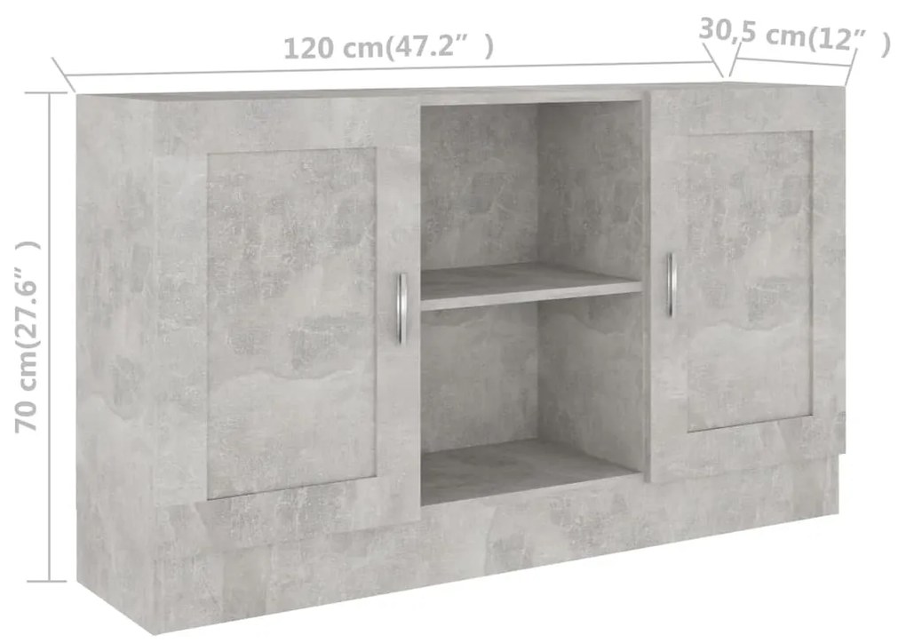 Příborník betonově šedý 120 x 30,5 x 70 cm dřevotříska - Default Title