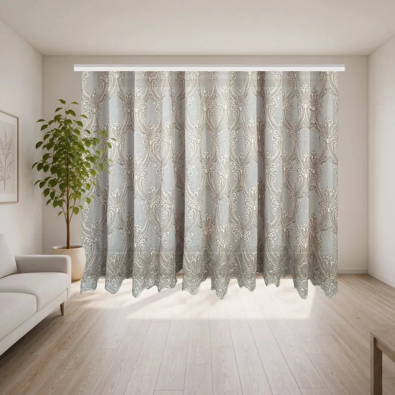 Voálová Luxusní vyšívaná záclona Versailles White and Beige metráž Ervi 3634-152