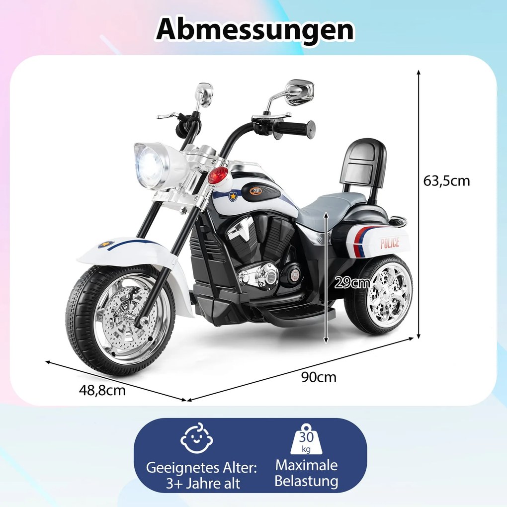 Costway 6 V Dětský elektrický motocykl s nastavitelnými světlomety a zvukem