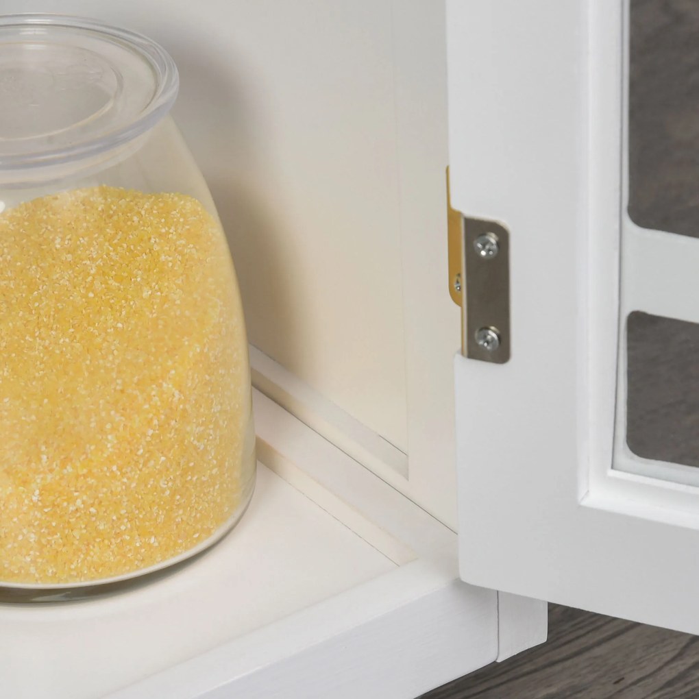 HOMCOM Servisní vozík - kuchyňský vozík na kolečkách - zásuvka, skříňka, držák na utěrky - rozměry 63L x 45W x 86H cm - bílá dřevěná konstrukce | Aoso