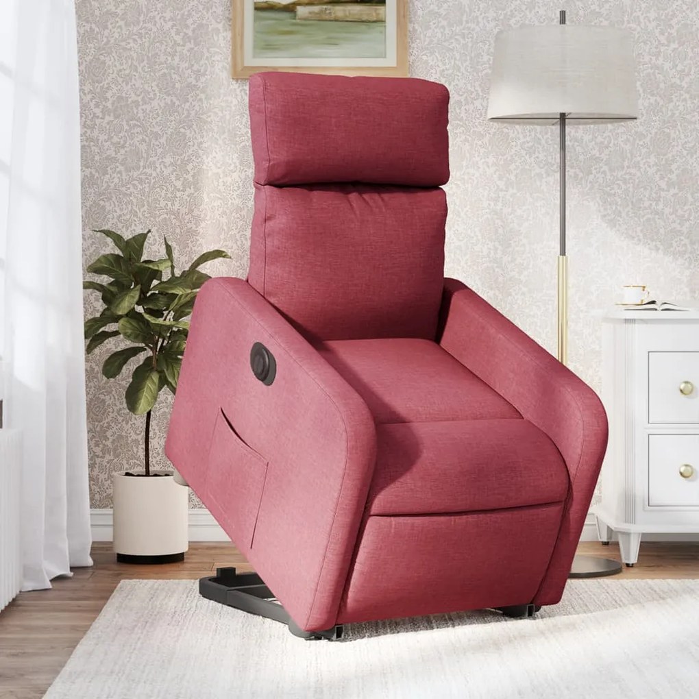 Elektrické zvedací polohovací křeslo vínové textil 3206720