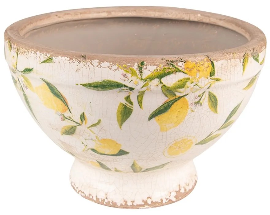 Béžový keramický obal na květináč s citróny Lemonio M - Ø21*14 cm