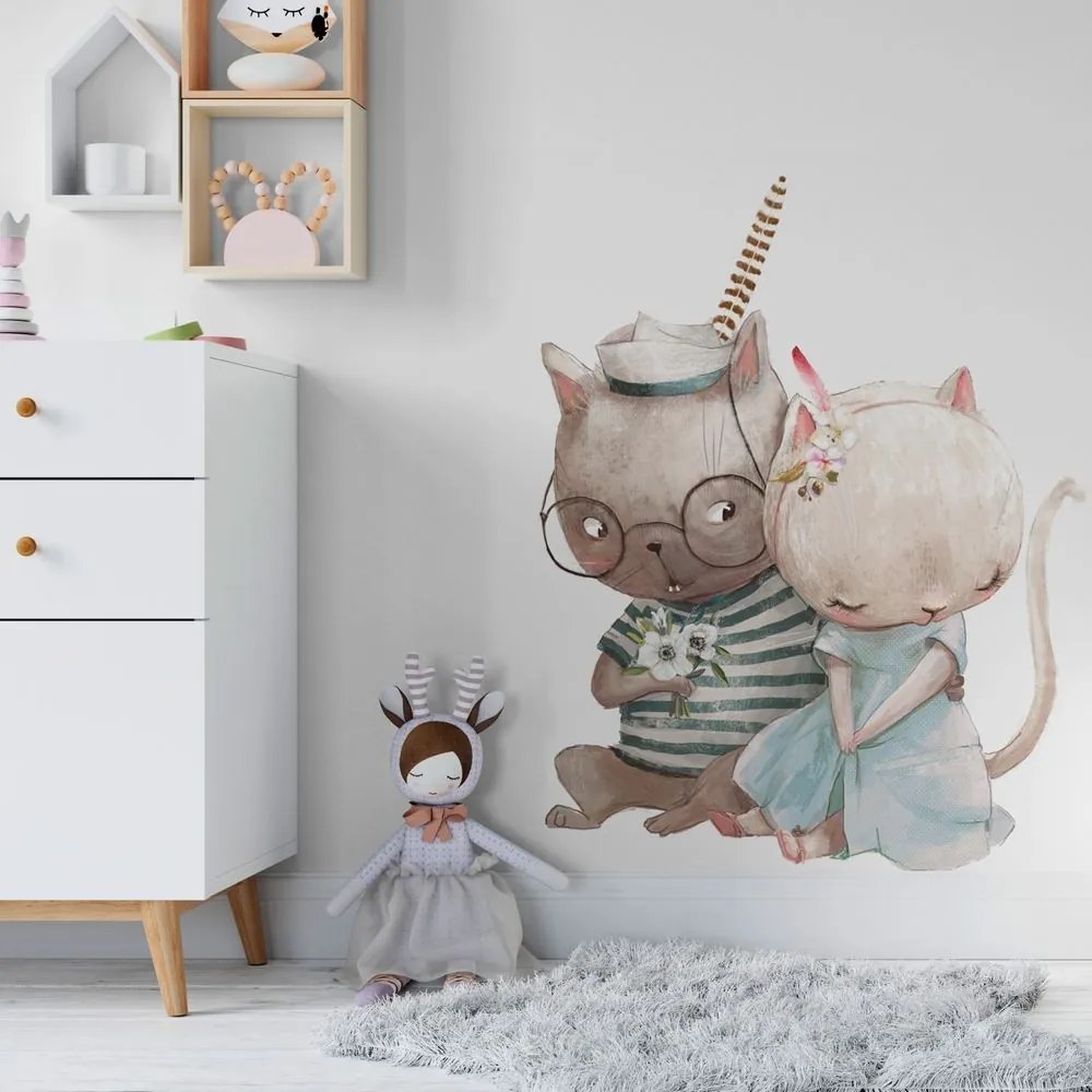 Gario Dětská nálepka na zeď Zamilované kočičky Rozměry: 70 x 54 cm