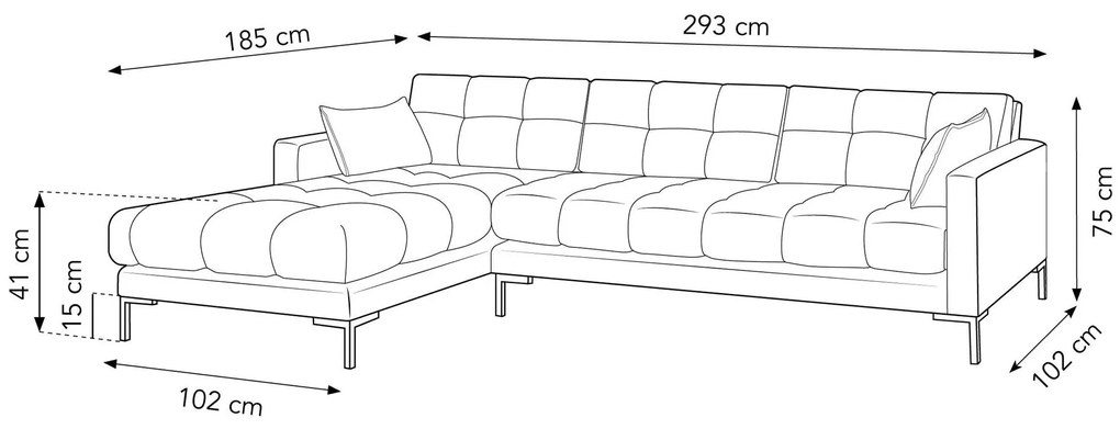 MUZZA Rohová pohovka mamaia levá 293 cm samet zelená
