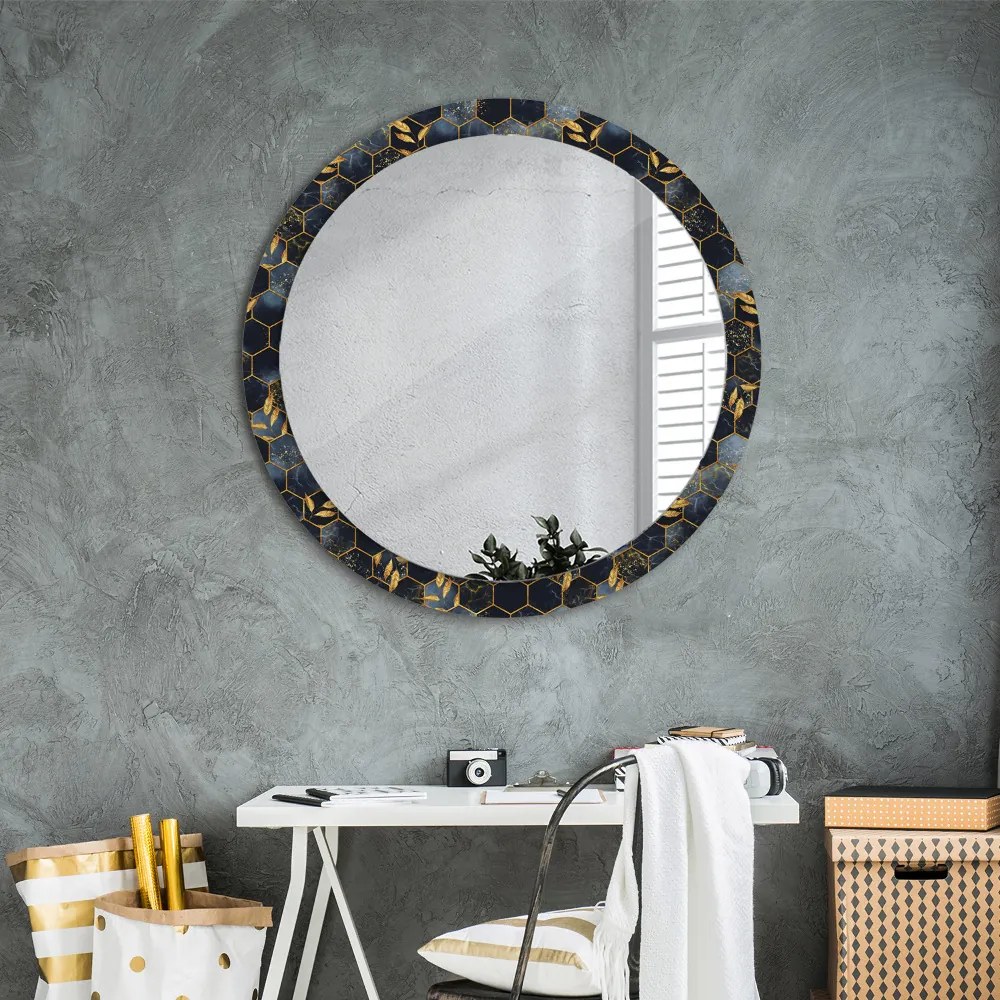 Kulaté dekorativní zrcadlo na zeď Hexagonový mramor fi 90 cm