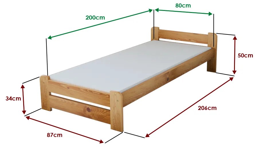 Postel Emily 80 x 200 cm, olše Rošt: S laťkovým roštem, Matrace: Matrace Somnia 17 cm