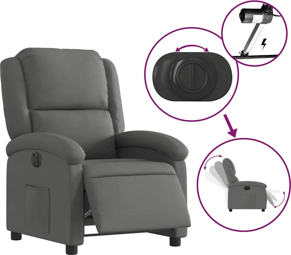 Elektrické polohovací křeslo tmavě šedé textil 3204141